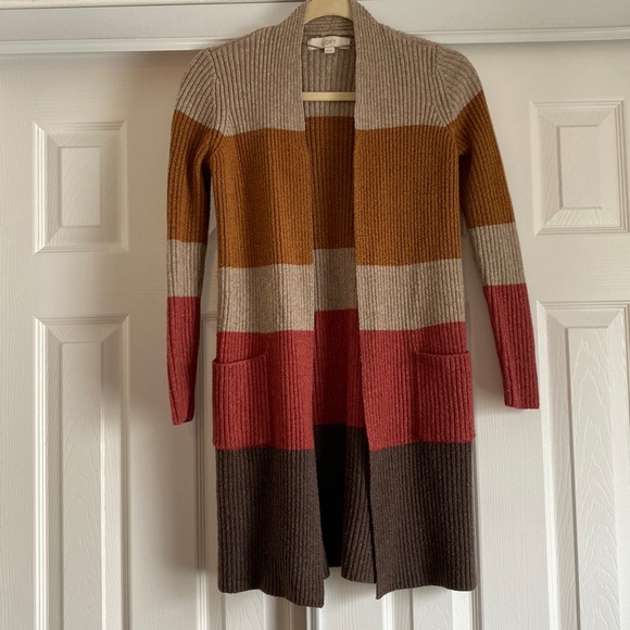 LOFT | Sweaters | Long Loft Colorblock Cardigan | Poshmark
